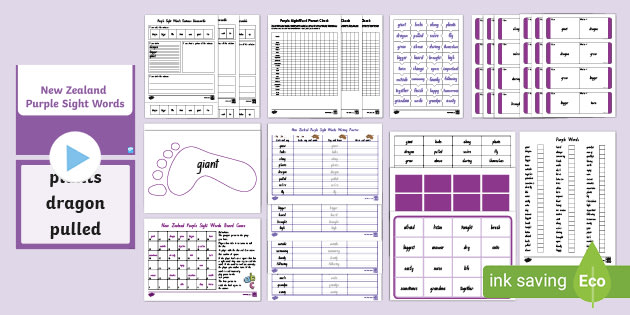 New Zealand Purple Sight Words Resource Pack (teacher made)