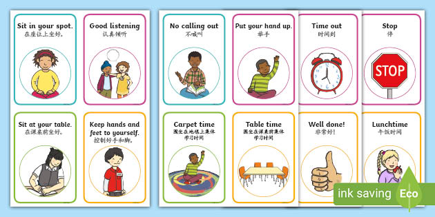Behaviour Cards for Students - English/Mandarin Chinese
