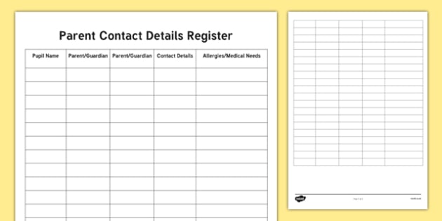 ROI Teacher Parent Contact Details Checklist-Irish