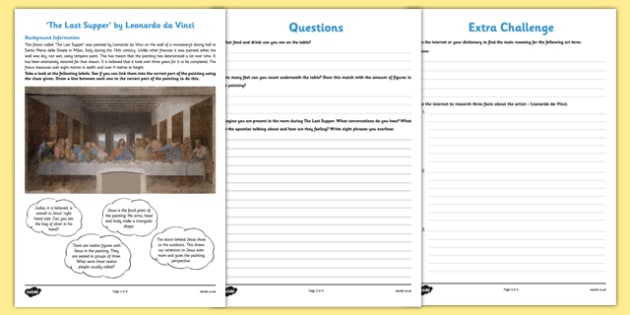The Last Supper by Da Vinci Art Appreciation Worksheet / Worksheet