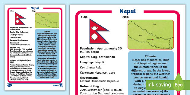KS1 Nepal Fact File (teacher made)