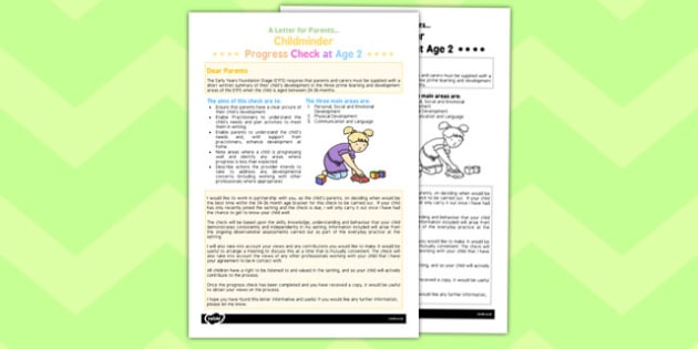 Progress Check at Age 2 Letter to Parents (teacher made)