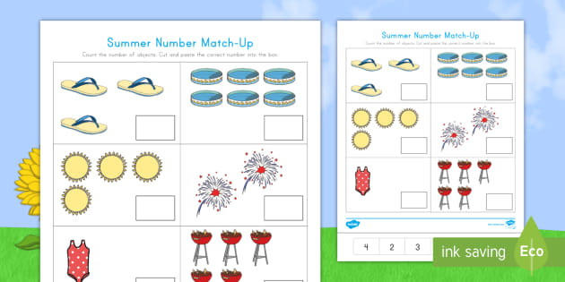 Summer Number Match-Up Worksheet / Worksheet