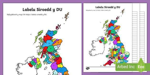 Gweithgaredd Labelu Siroedd y DU (teacher made)