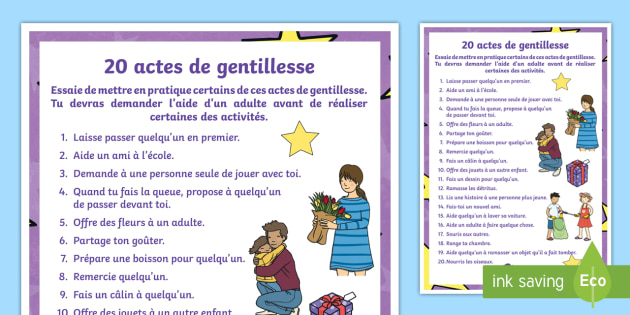 Affiche actes de gentillesse | Ressources pédagogiques