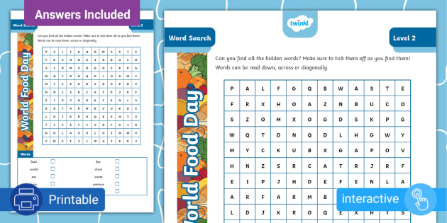 World Food Day Word Search - L2 - Twinkl - Kids Puzzles