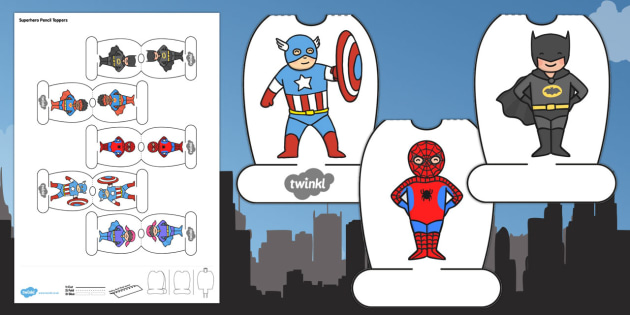 Superhero Themed Pencil Topper - paper, pencil, tops, puppet