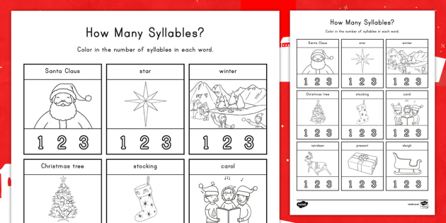How Many Syllables? Christmas Worksheet / Worksheet