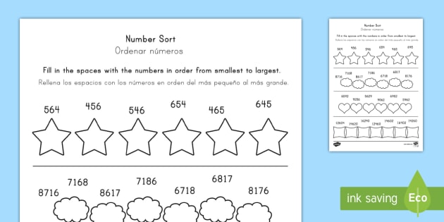 Place Value Number Sorting Worksheet / Worksheet English/Spanish - Place