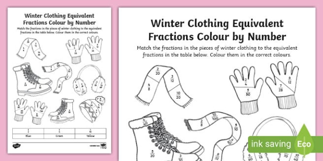 Winter Clothing Equivalent Fractions Colour by Number