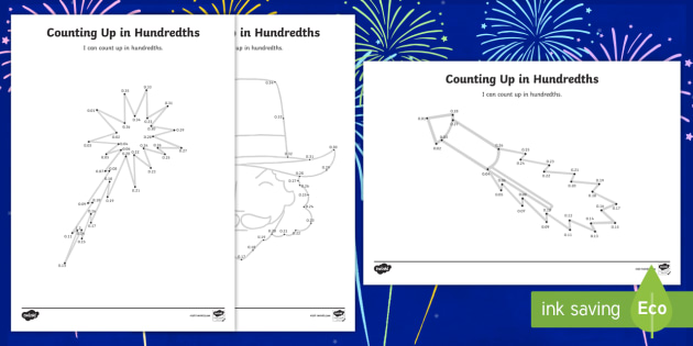 Bonfire Night Counting Up in Hundredths Worksheet / Worksheet