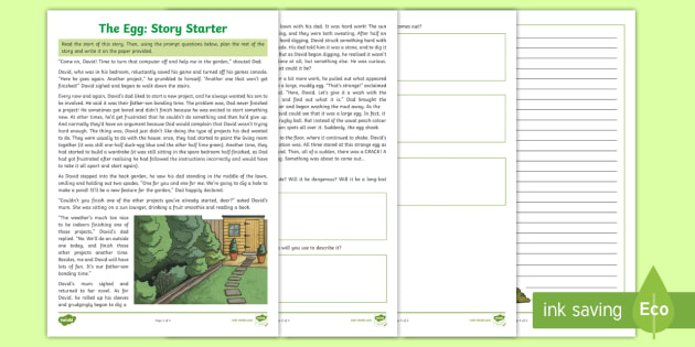 The Egg Story Starter Worksheet (teacher made)