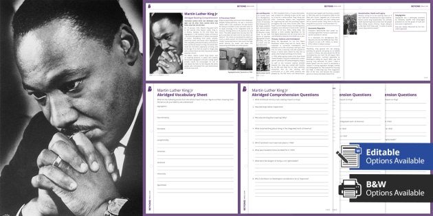 Martin Luther King Jr Abridged Reading Comprehension