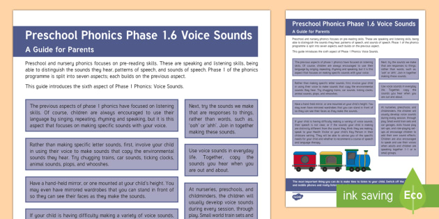 Preschool Phonics Phase 1.6 Voice Sounds Guide for Parents