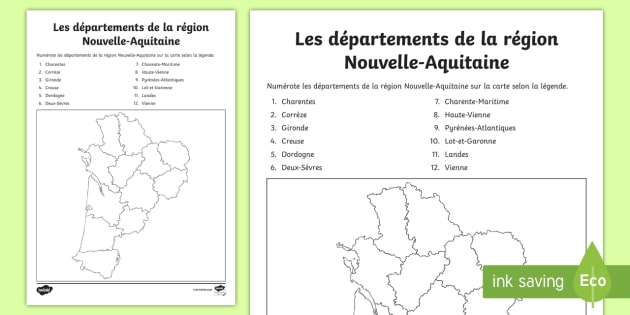 Feuille d'activités : Les départements de la région Nouvelle-Aquitaine