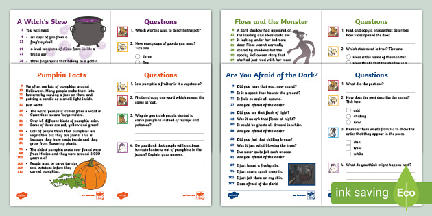 KS1 60-Second Reads: Halloween Activity Pack (teacher made)