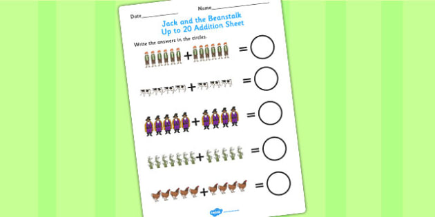 Jack and the Beanstalk Up to 20 Addition Sheet