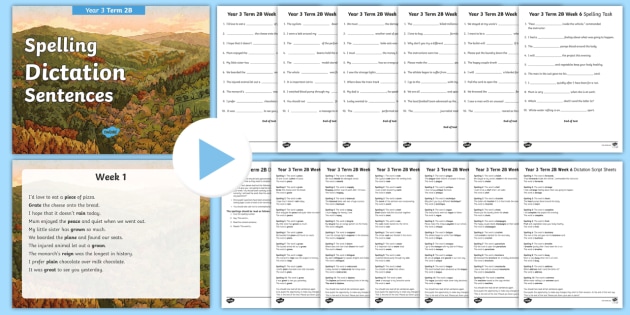 Year 3 Term 2B Spelling Dictation Sentences Activity Pack