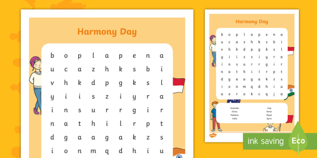 FREE! - Foundation Harmony Day Countries Word Search