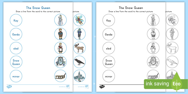 The Snow Queen Story Word and Picture Match Activity