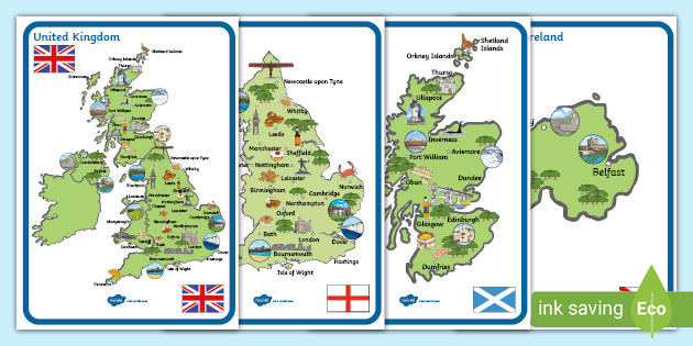 Beautifully Illustrated Map Of UK A4 Display Poster