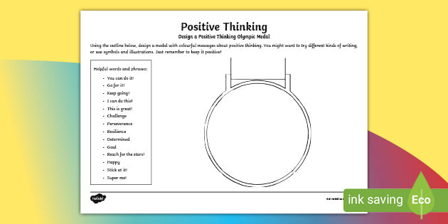 Olympic Medal Positive Thinking Worksheet