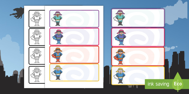 Editable Female Superhero Labels - superheroes, labels, signs