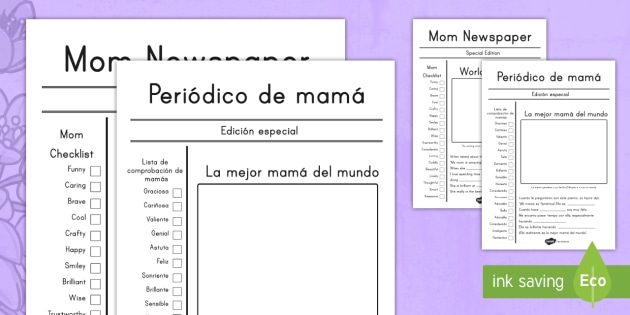 Mother's Day Newspaper English/Spanish - Mothers Day Newspaper Card ...