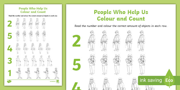 People Who Help Us Themed Count and Colour Sheet