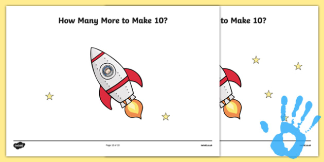 Space Fingerprints - How Many More to Make 10? Worksheet / Worksheet Pack