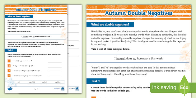 Double Negatives Activity Sheets Autumn (teacher made)