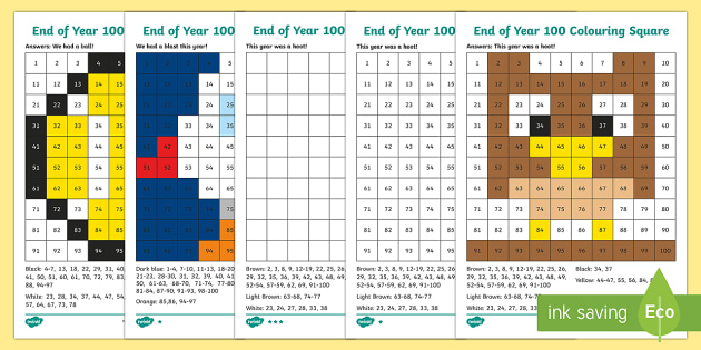 End of Year Colour by Number 100s Chart Worksheet / Worksheets