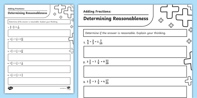 Fractions: Addition to Determine Reasonableness Activity
