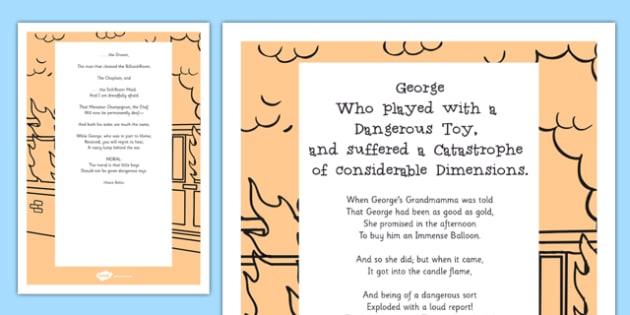 George Who Played with a Dangerous Toy Poem Print-Out
