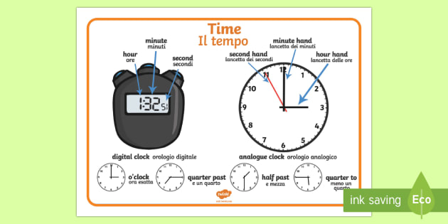 Time Vocabulary English/Italian - Time Vocabulary Word Mat