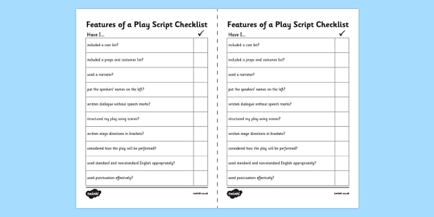 Planning A Playscript Playscript Writing Checklist KS2