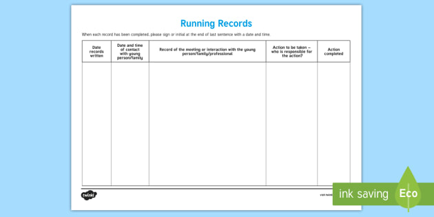 Running Records Young People & Families Case File Recording Template