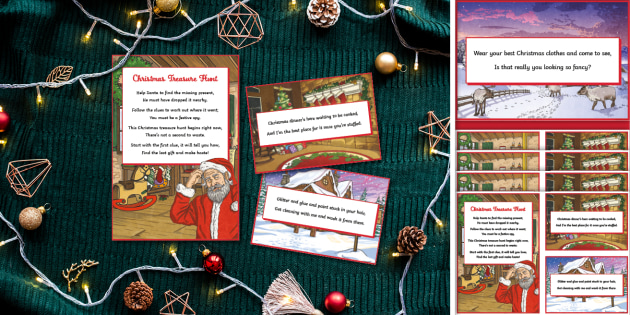 Christmas Treasure Hunt Clue Cards | Twinkl Party
