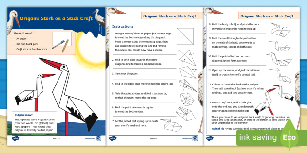 FREE! - Origami Stork on a Stick Craft (teacher made)