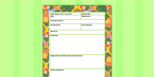 Plants and Growth Themed Adult Led Focus Planning Template