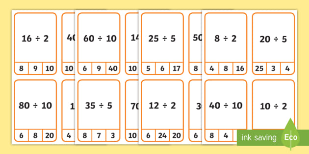 2 5 and 10 Times Tables Division Facts Peg Cards