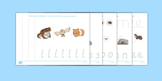 Nocturnal Animals Pencil Control Worksheets