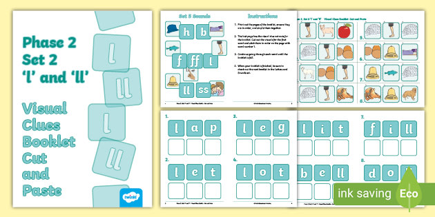 Phase 2, Set 5, l/ll Visual Cues Word Cut and Paste Booklet
