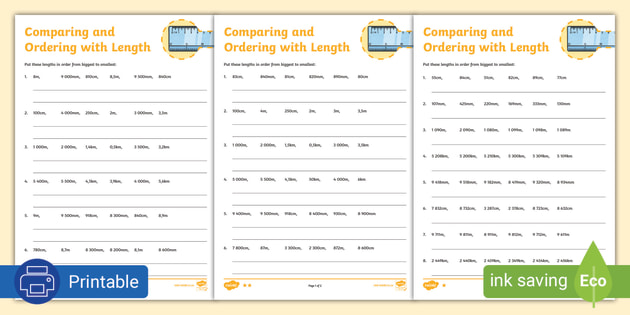 Comparing And Ordering With Length Activity Sheet