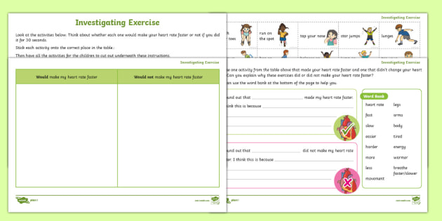 Y2 Investigating Exercise Activity Sheet (teacher made)