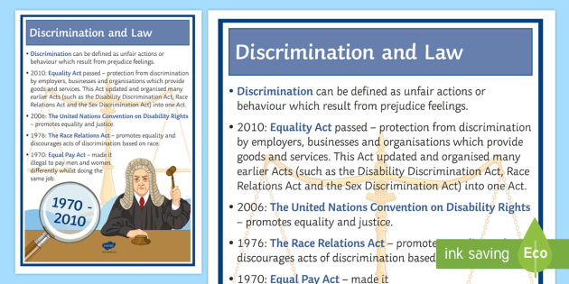 Humanities Display (Citizenship): Discrimination and Law A4 Display Posters