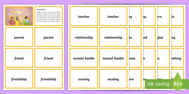 R U OK? Day Memory Game - mental health, emotions, depression, anxiety