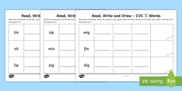 Read, Write and Draw CVC 'i' Words Worksheet / Worksheet