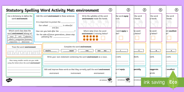 Year 5 and 6 Statutory Spelling Words Activity Mat Pack 8