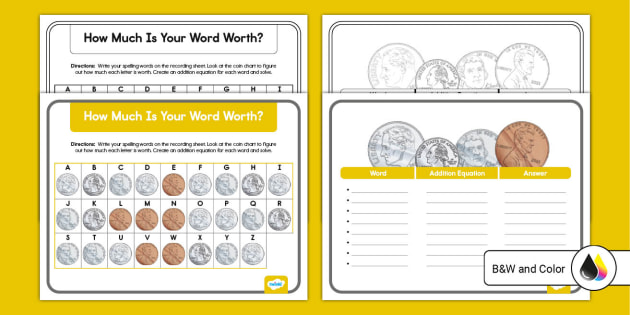 Second Grade How Much is Your Word Worth? Spelling Activity